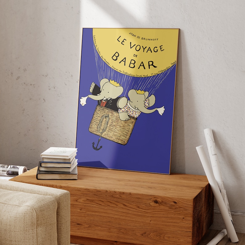 Babar Illustration Babar Print Baby Shower Gift Babar Hot Air Balloon ...