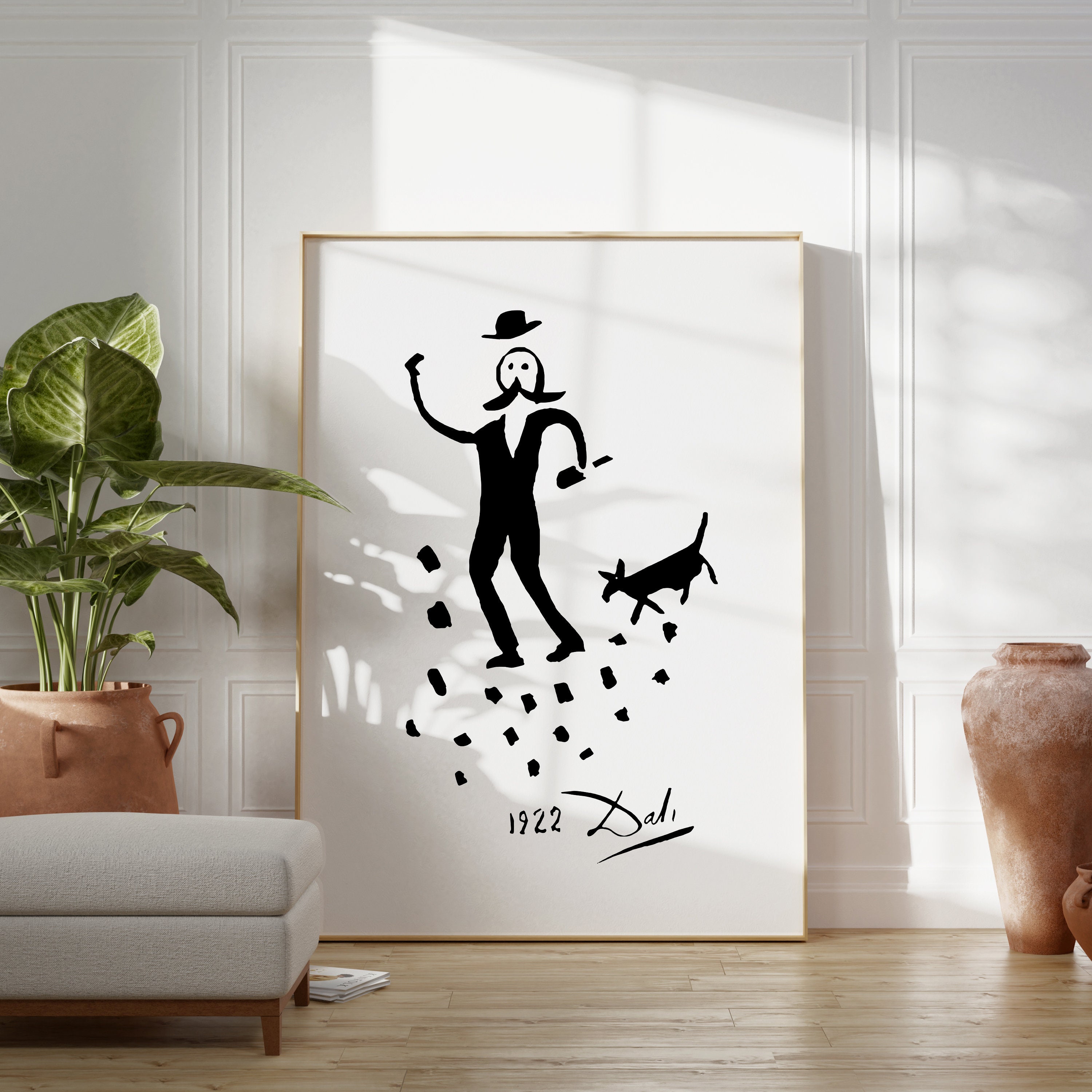 Salvador Dalí Drawing Rare Art Print Dali Sketch Man With Hat and Dog ...