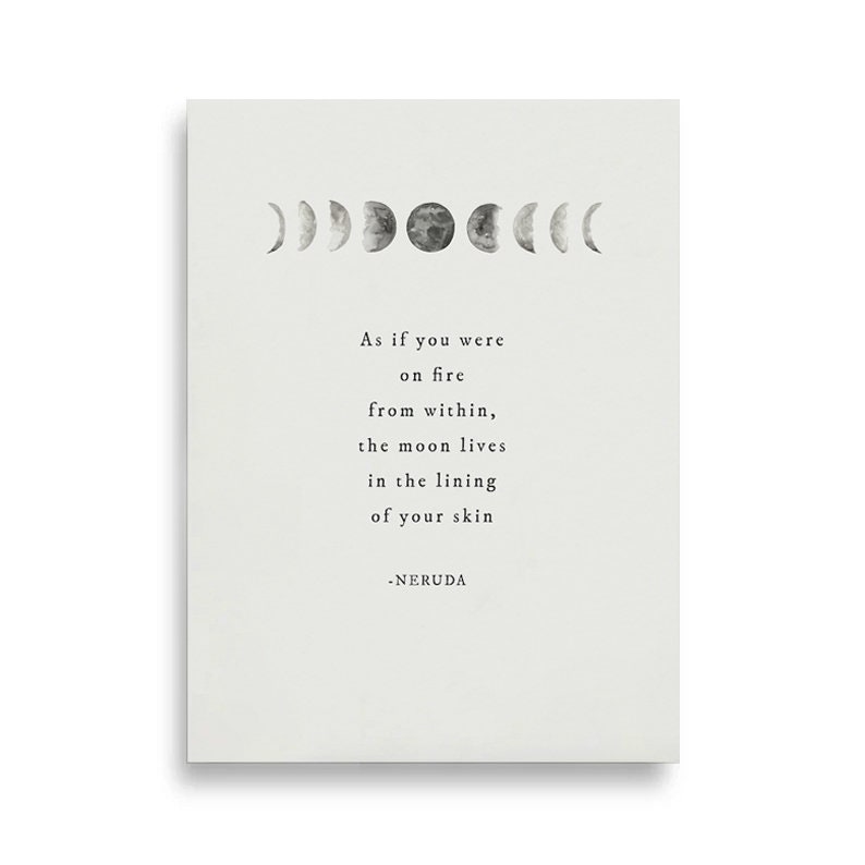 Moon Phase Wall Decor Moon Quote Poster Moon Phases Art Moon Poem Pablo ...