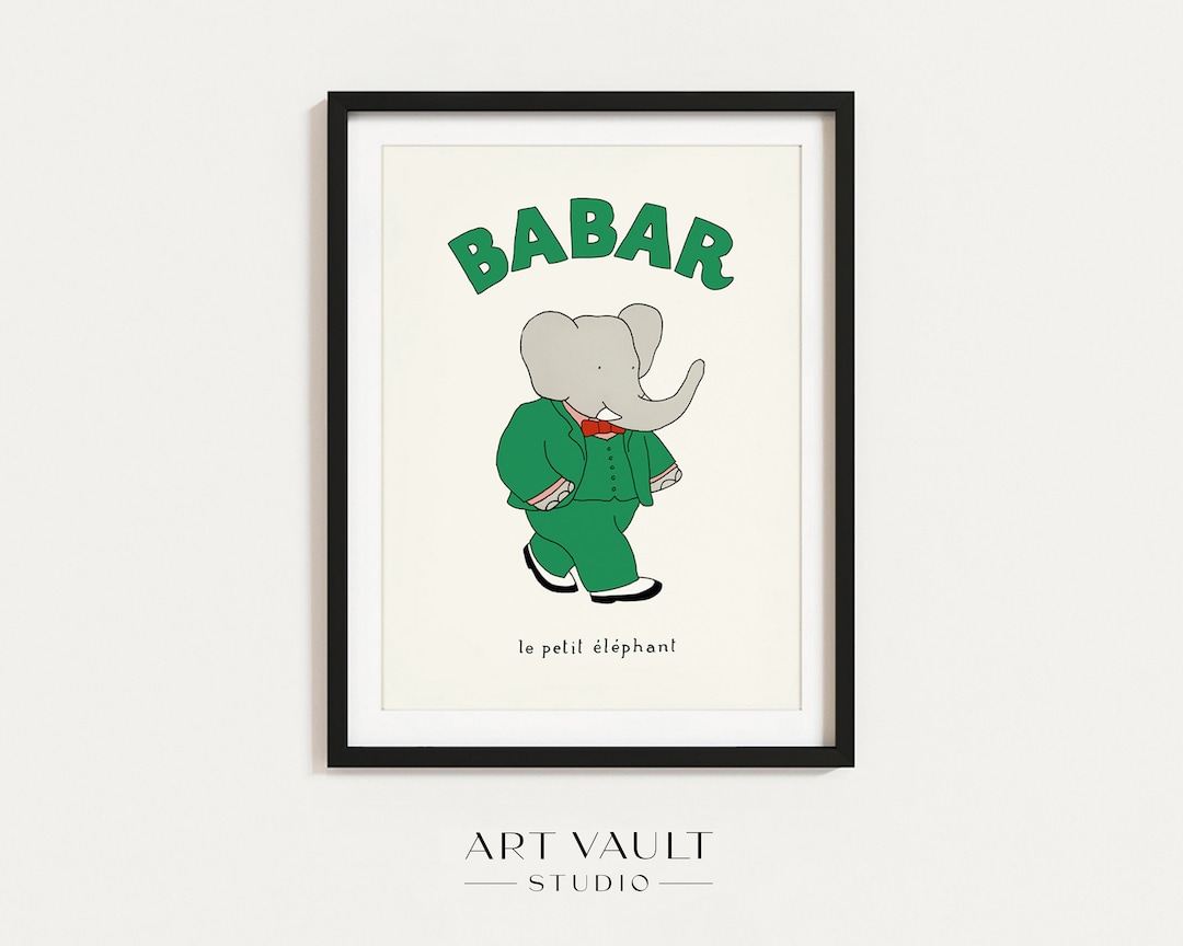 Babar in Green Suit Babar Elephant Illustration Babar Print Baby Shower ...