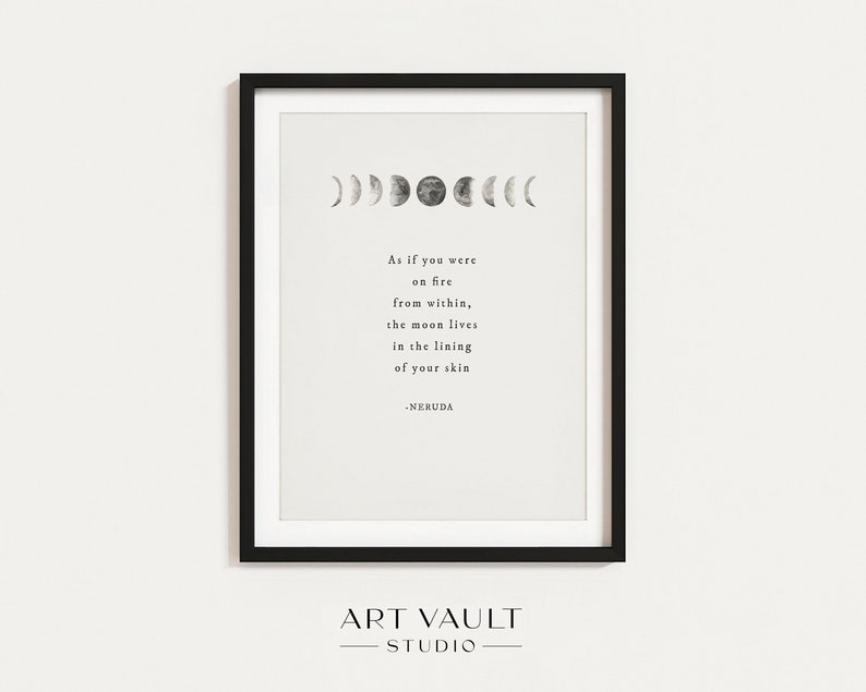 Moon Phase Wall Decor Moon Quote Poster Moon Phases Art Moon Poem Pablo ...