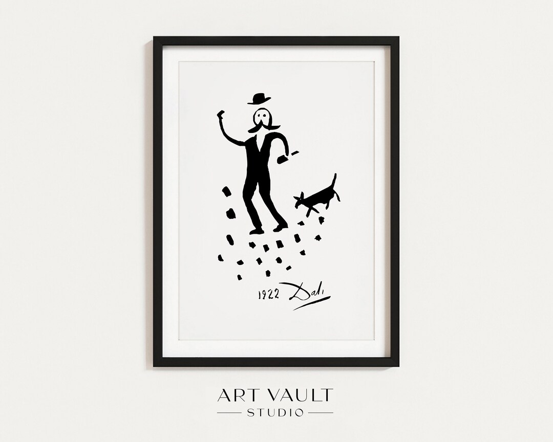 Salvador Dalí Drawing Rare Art Print Dali Sketch Man With Hat and Dog ...