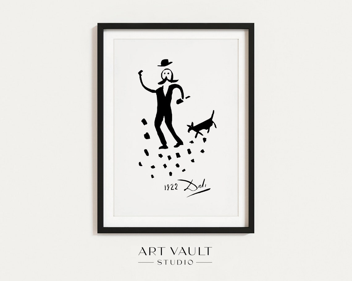 Salvador Dalí Drawing Rare Art Print Dali Sketch Man With Hat and Dog ...