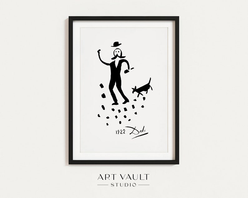 Salvador Dalí Drawing Rare Art Print Dali Sketch Man With Hat and Dog ...