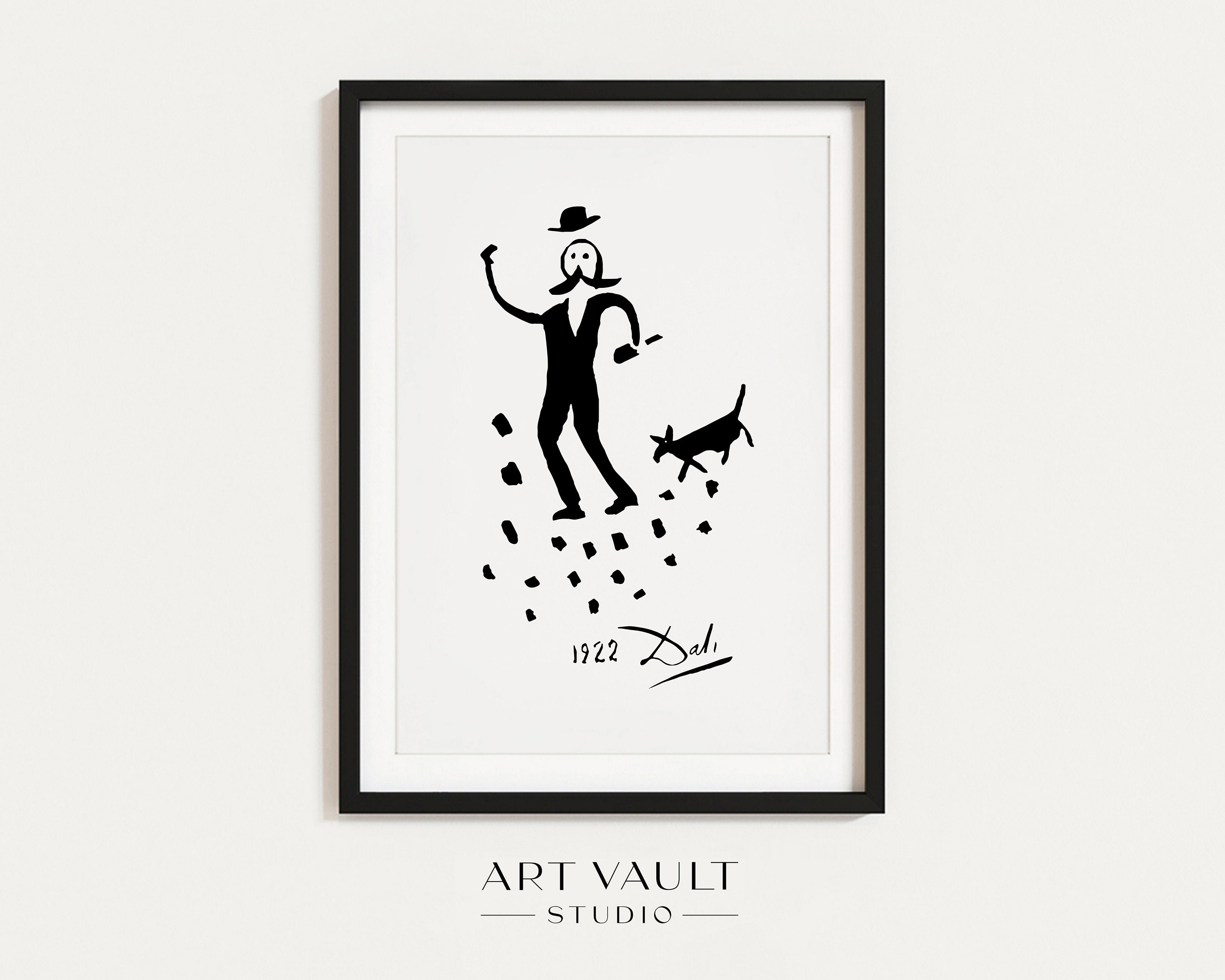 Salvador Dalí Drawing Rare Art Print Dali Sketch Man With Hat and Dog ...