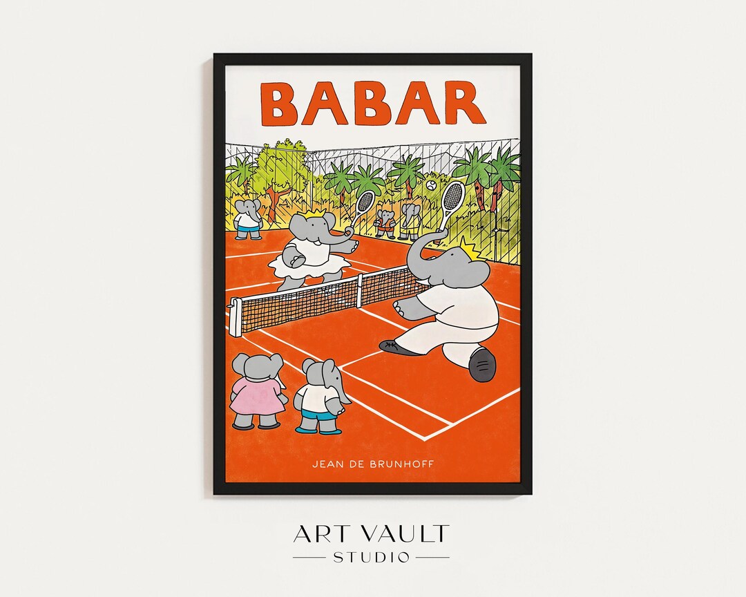 Babar Tennis Wall Art Babar Tennis Poster Kids Tennis Wall Art Kids Art ...
