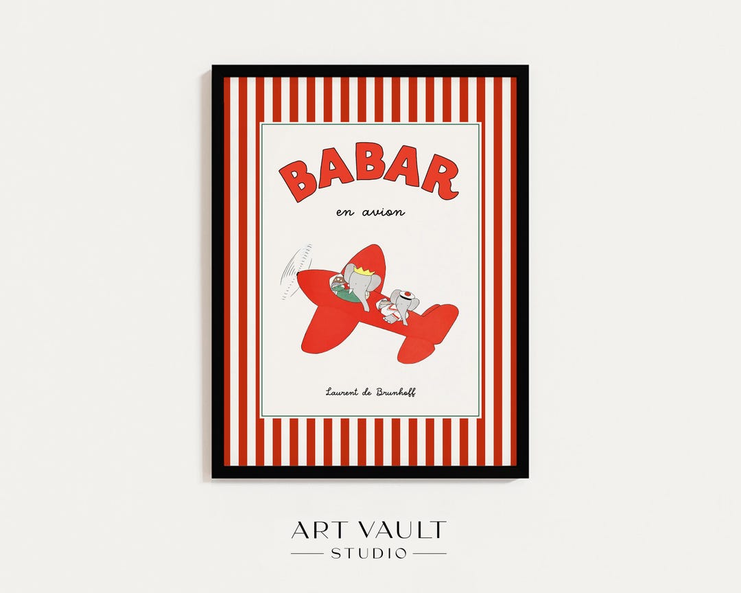 Babar Striped Poster Babar the Elephant Print Red Stripes Kids Room ...