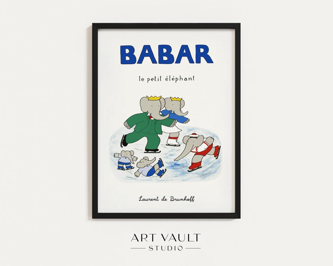 Babar Ice Skating Babar Ski Illustration Babar Winter Print Baby Shower ...