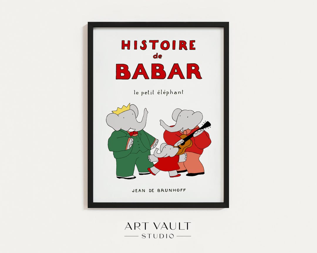 Babar Guitar Retro Babar Elephant Children Wall Art Kids Babar Affiche ...