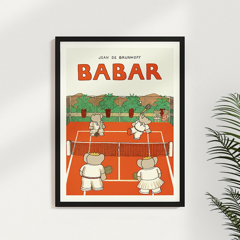 Babar Tennis Wall Art Babar Tennis Court Illustration Babar Elephant ...
