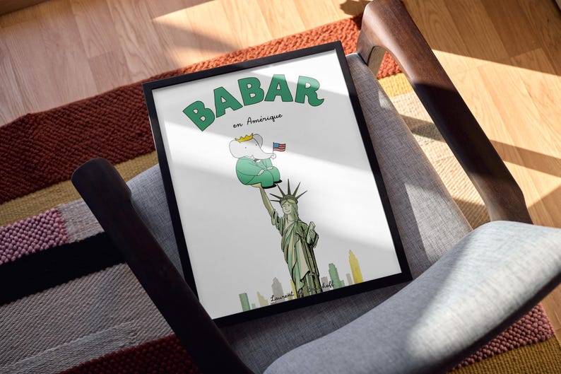 Babar Statue of Liberty New York Poster Babar Elephant NYC Kids Wall ...