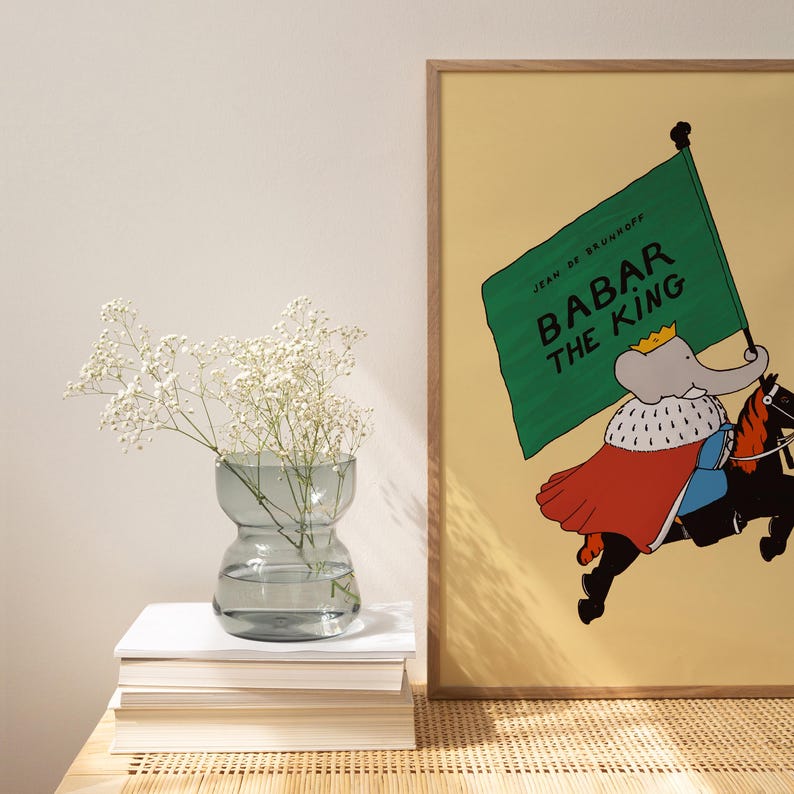 Babar Wall Art the King on Horseback Yellow Babar Horse Babar Le Roi ...