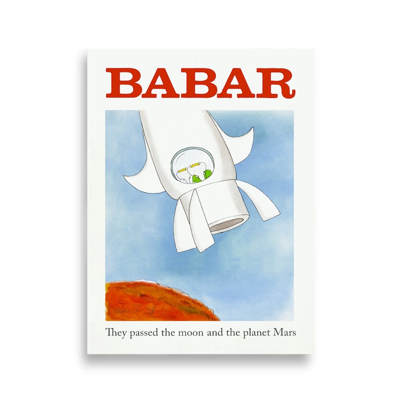Babar Illustration Babar Print Baby Shower Gift Babar Spaceship Kid's ...