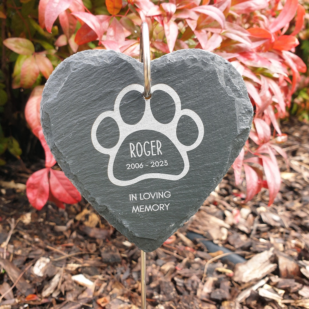 PET MEMORIAL MARKER Personalised Engraved Hanging Slate Garden Ornament ...