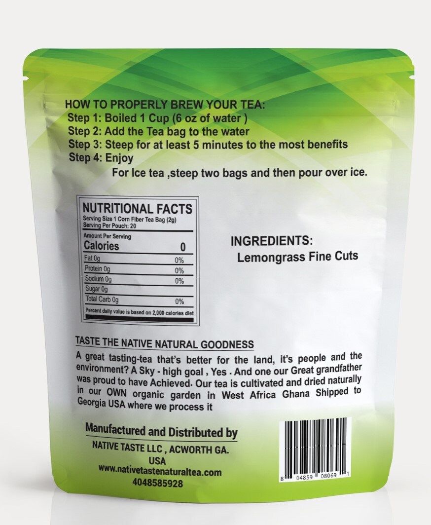 Lemongrass Tea - 20 Pyramid Corn Fiber Teabags- 100% Sun Dry Cut and ...