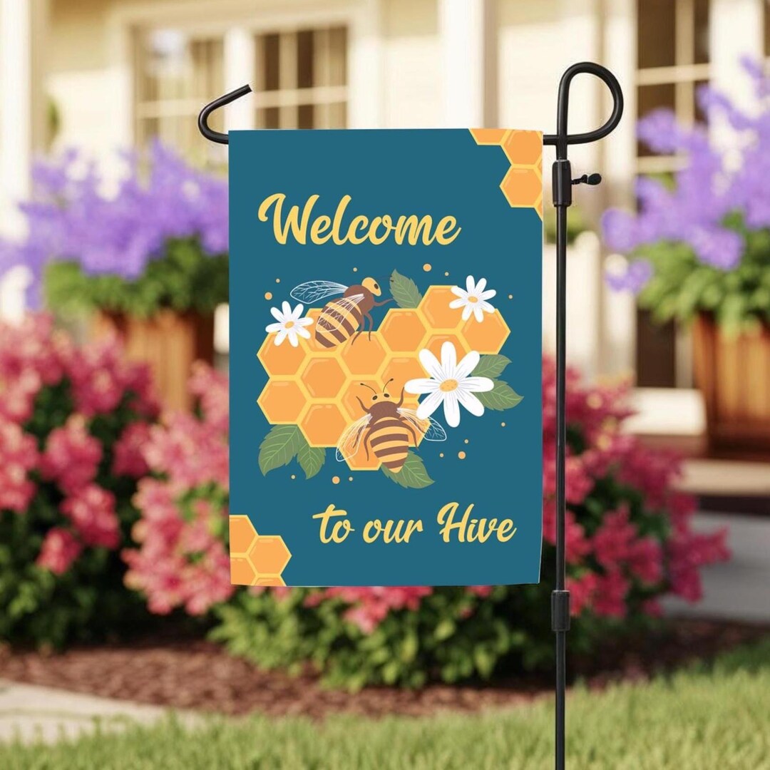 Bee-themed Garden Banner, Welcome to Our Hive Decor, Outdoor Garden ...