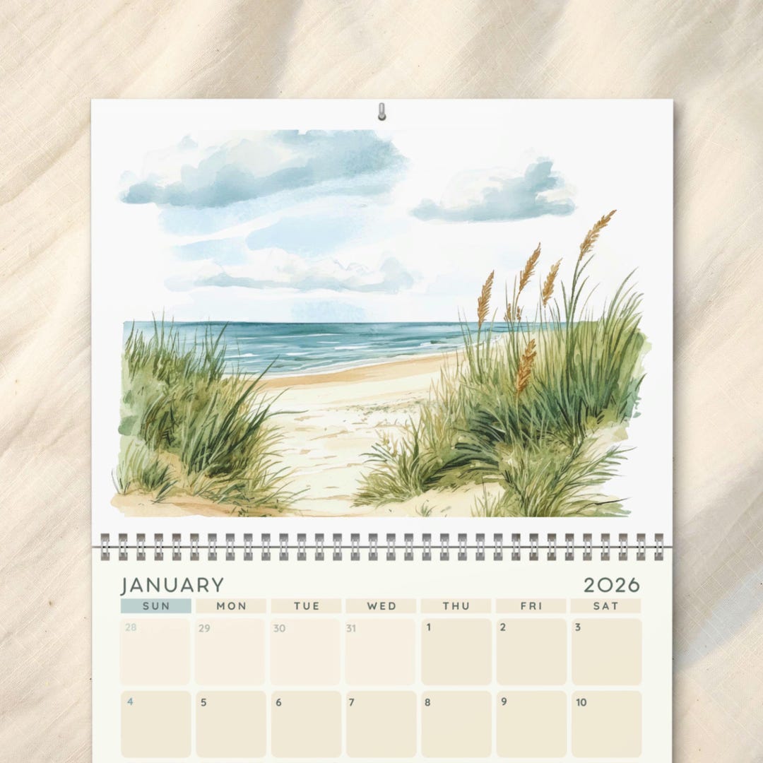 2026 Coastal Watercolor Wall Calendar | Beach & Nautical Art | Large ...