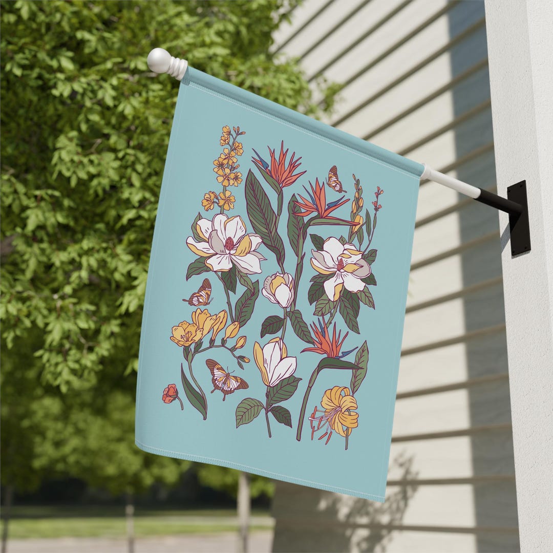 Vintage Style Flower Market Garden Flag, Botanical Floral Garden Banner ...