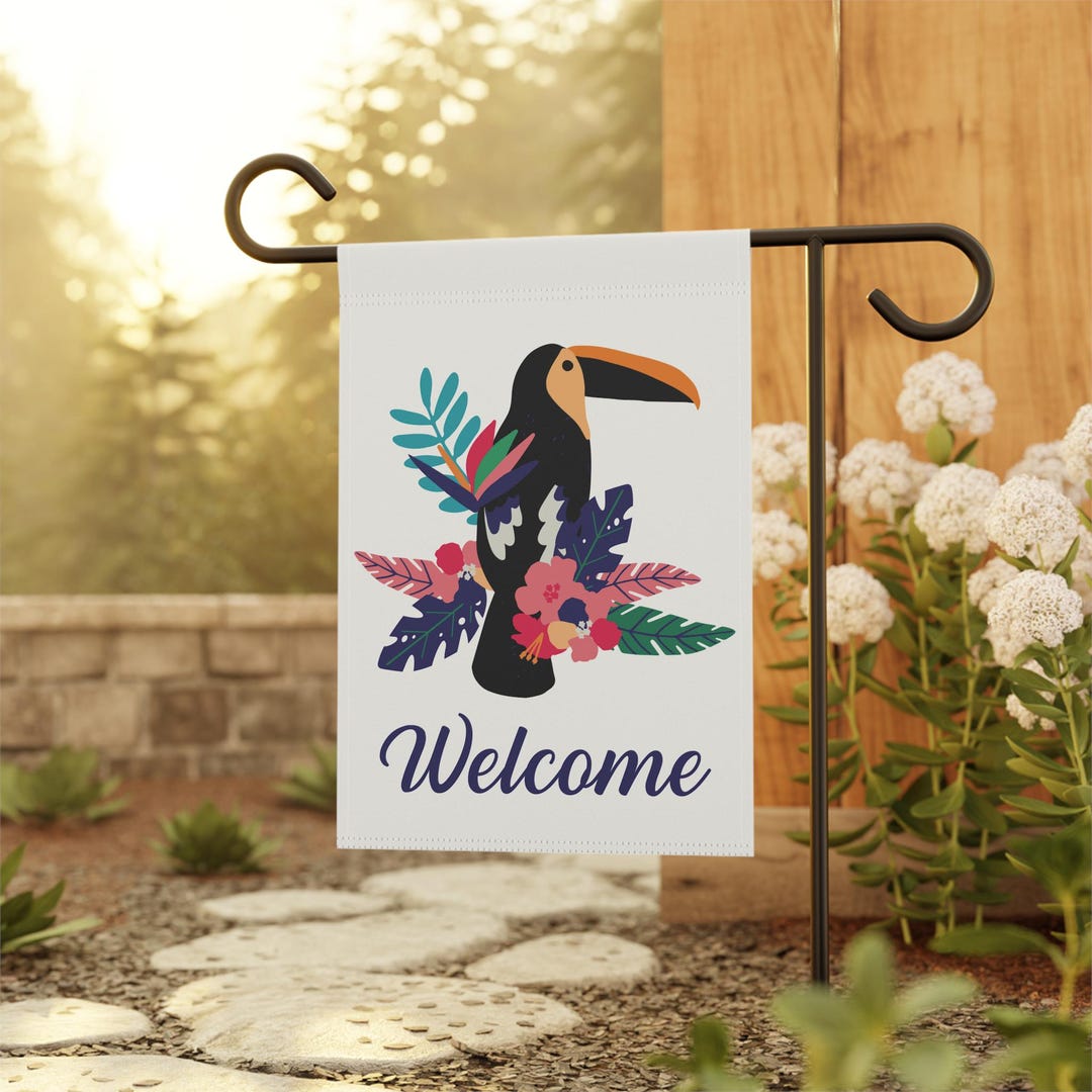 Tropical Welcome Banner, Toucan Garden Decor, Outdoor Floral Yard Decor ...
