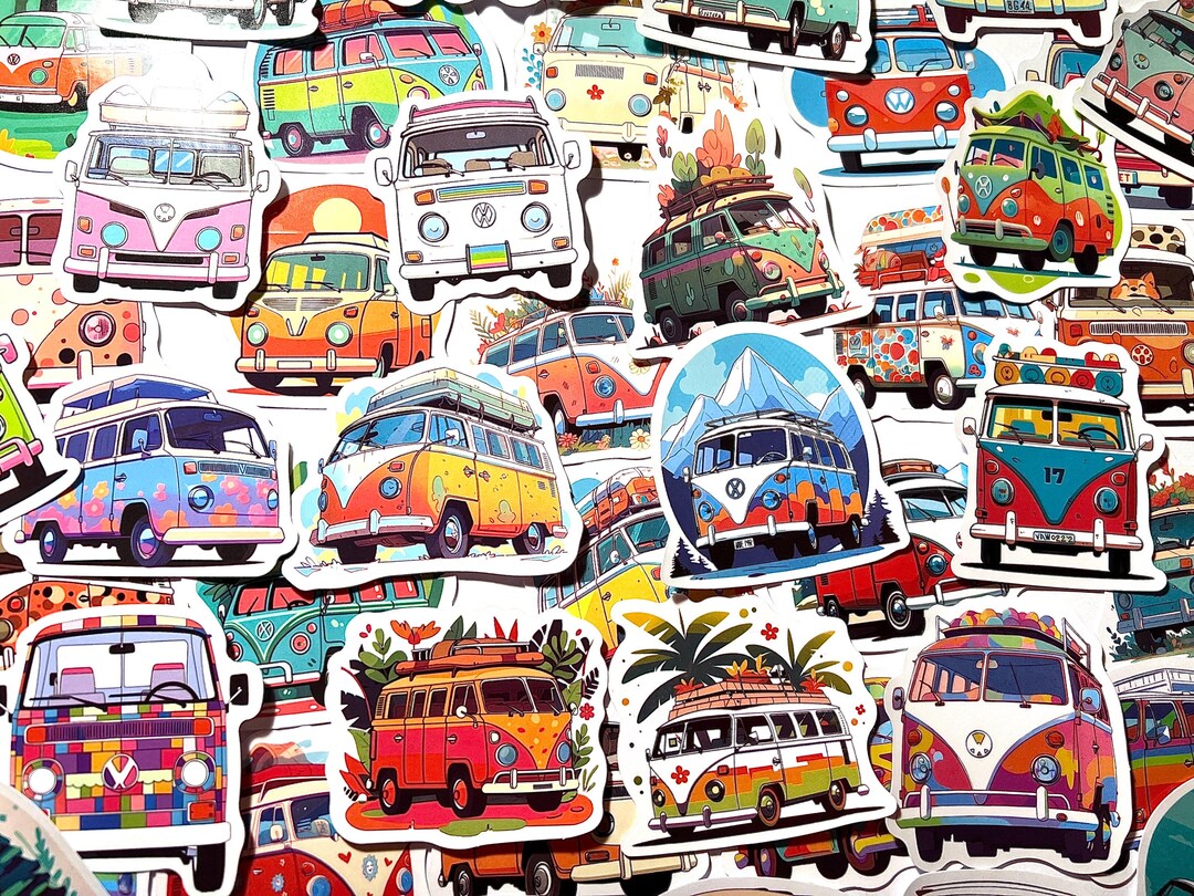 VW Van Stickers, Hippie Vans, Campers, Camping, Stickers for Bottles ...