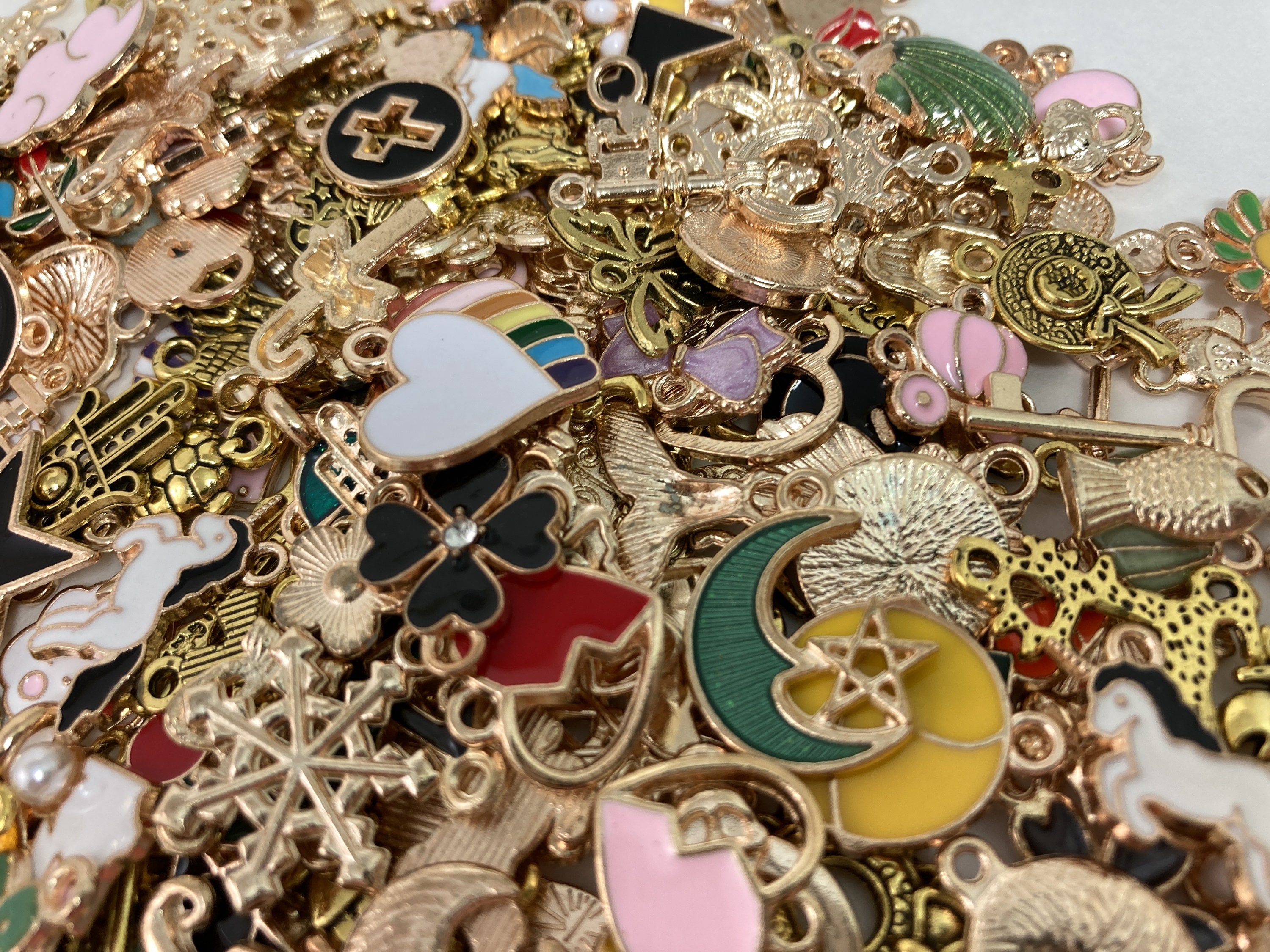 Random Charm Lot, Mystery Grab Bag, Gold Enamel, Shiny Gold Tone ...