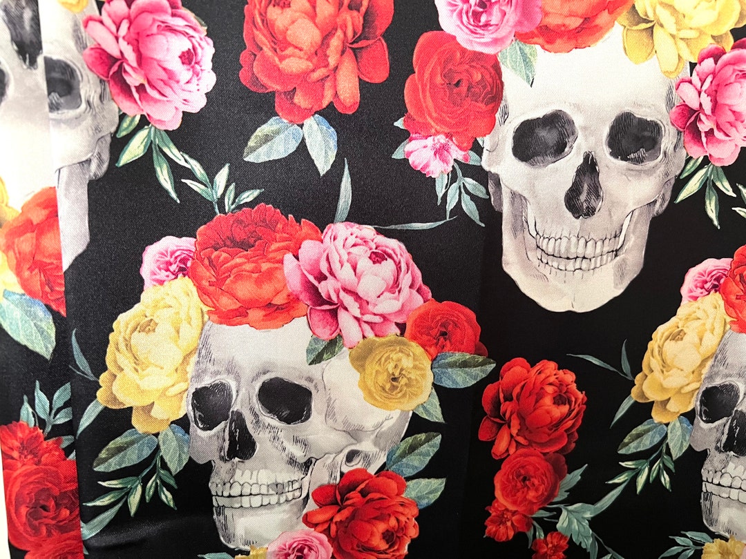 Satin Skulls Fabric Sugar Skulls Day of the Dead - Etsy