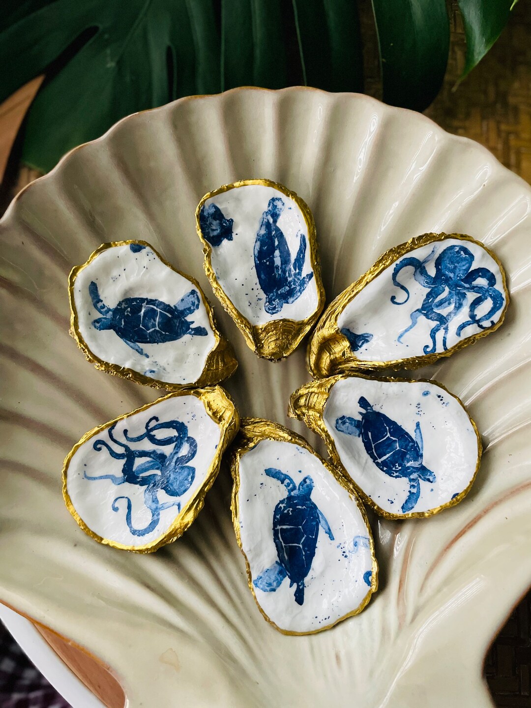 Gilded Oyster Shell Trinket Dish: Decoupaged Sea Animal Jewelry Tray - Etsy