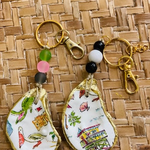 Oyster Shell Keychain / Decoupaged Oyster Shell Keychain - Etsy