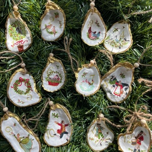 Gift Set 12 Days of Christmas Decoupage Oyster Shell Ornaments - Etsy