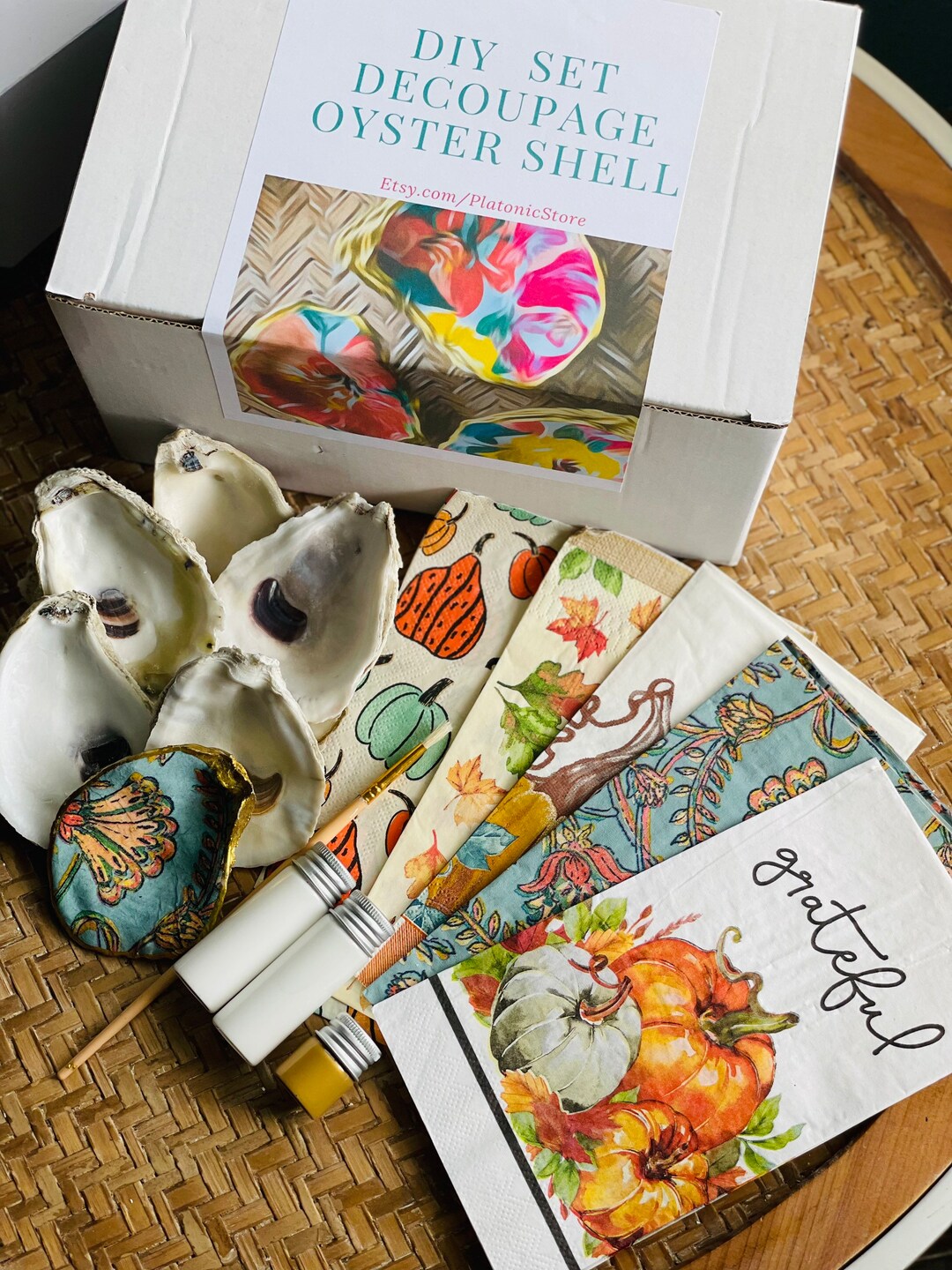 DIY Set / Decoupage Oyster Shell Ring Dish / Fall Design - Etsy