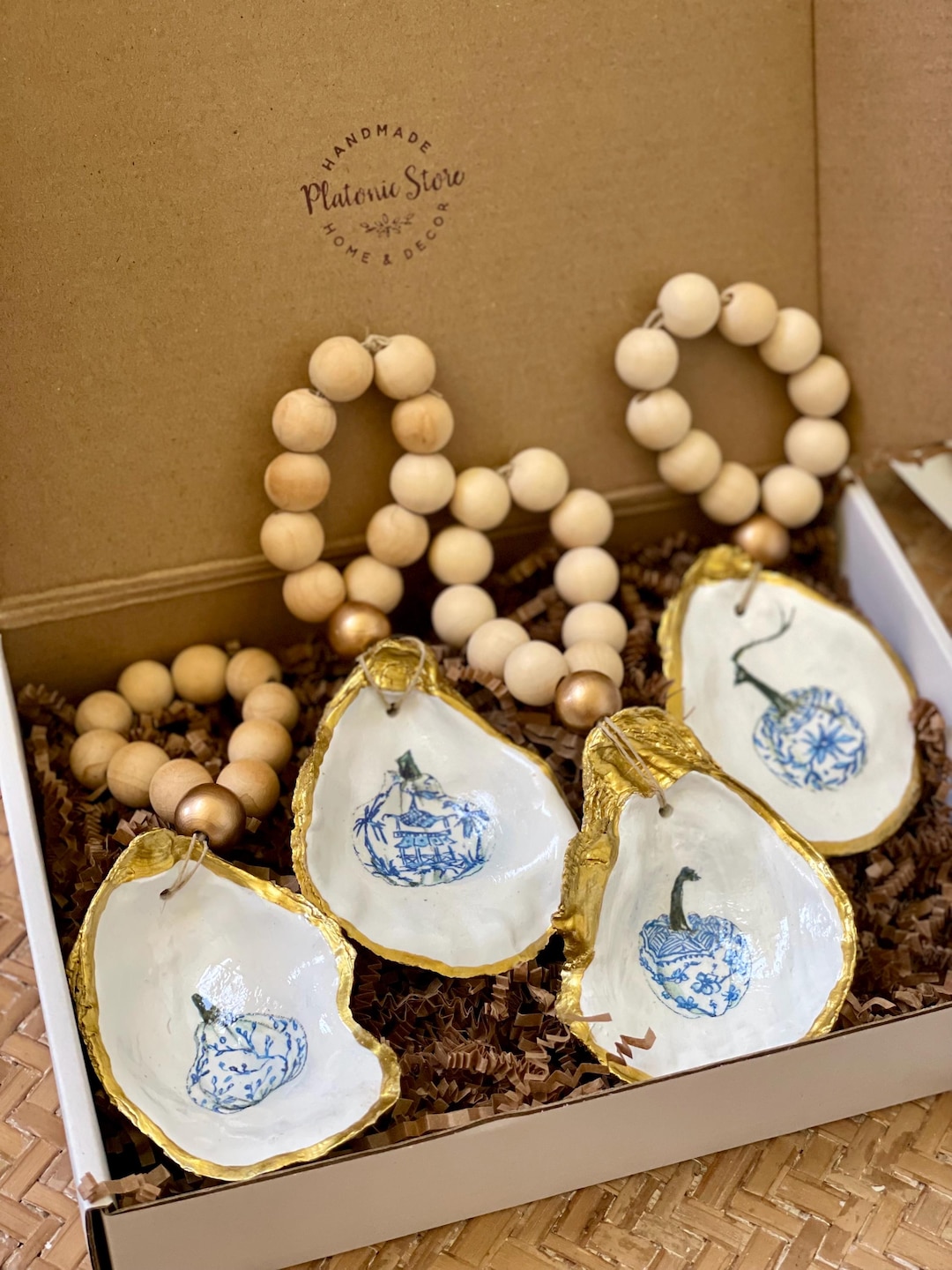 Gift Set of 1/4/8 Chinoiserie Pumpkin Decoupage Oyster Shell Napkin ...