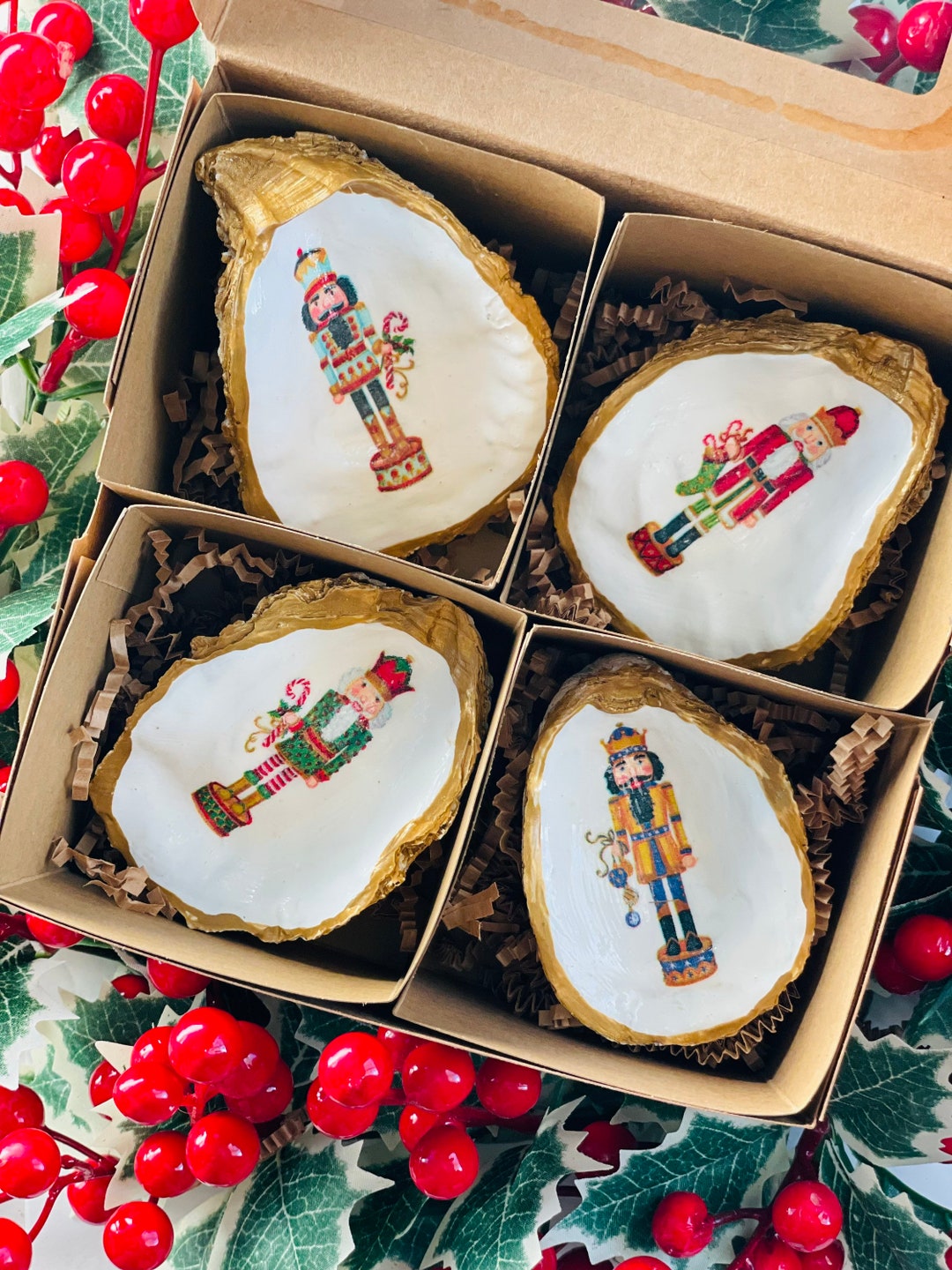 Nutcracker Christmas Gift Box ||set of 4 Nutcracker Decoupage Oyster ...