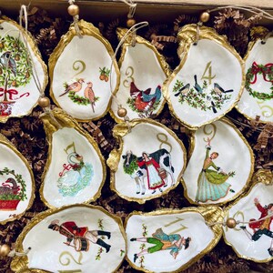 Gift Set 12 Days of Christmas Decoupage Oyster Shell Ornaments - Etsy