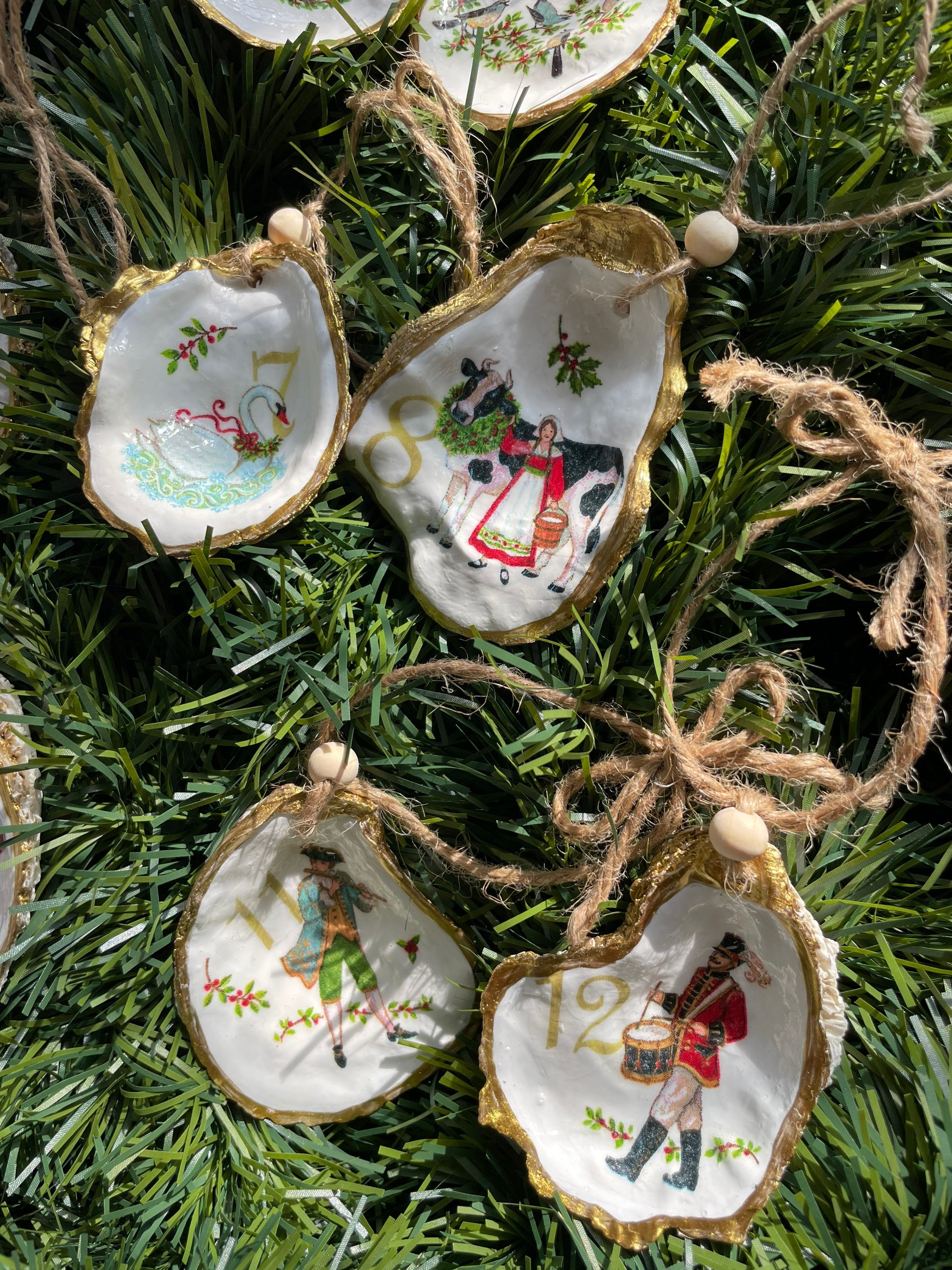 Gift Set 12 Days of Christmas Decoupage Oyster Shell Ornaments - Etsy