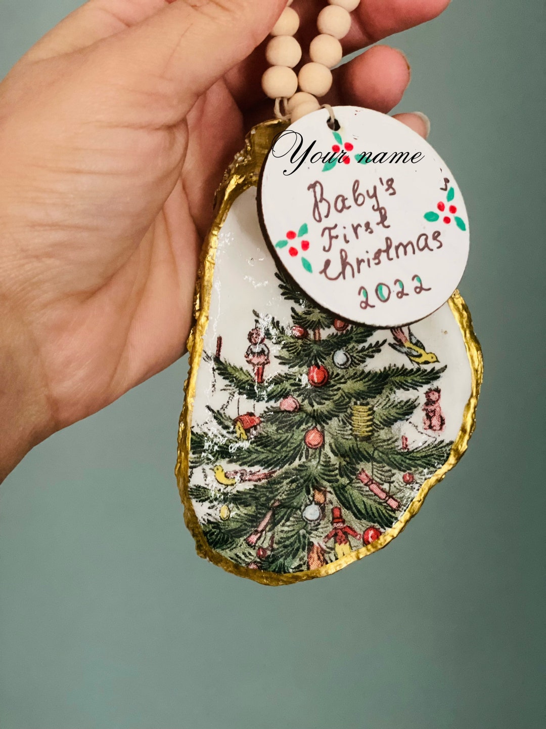 Personalised Oyster Shell Baby’s First Christmas 2025 Ornament - Etsy
