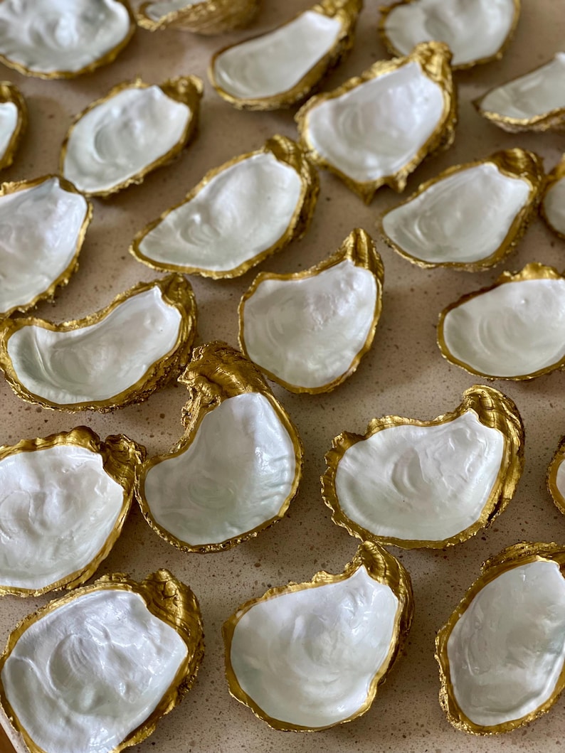 Handmade Gilded Oyster Shell Trinket Dish: Pearl Wedding Favor - Etsy