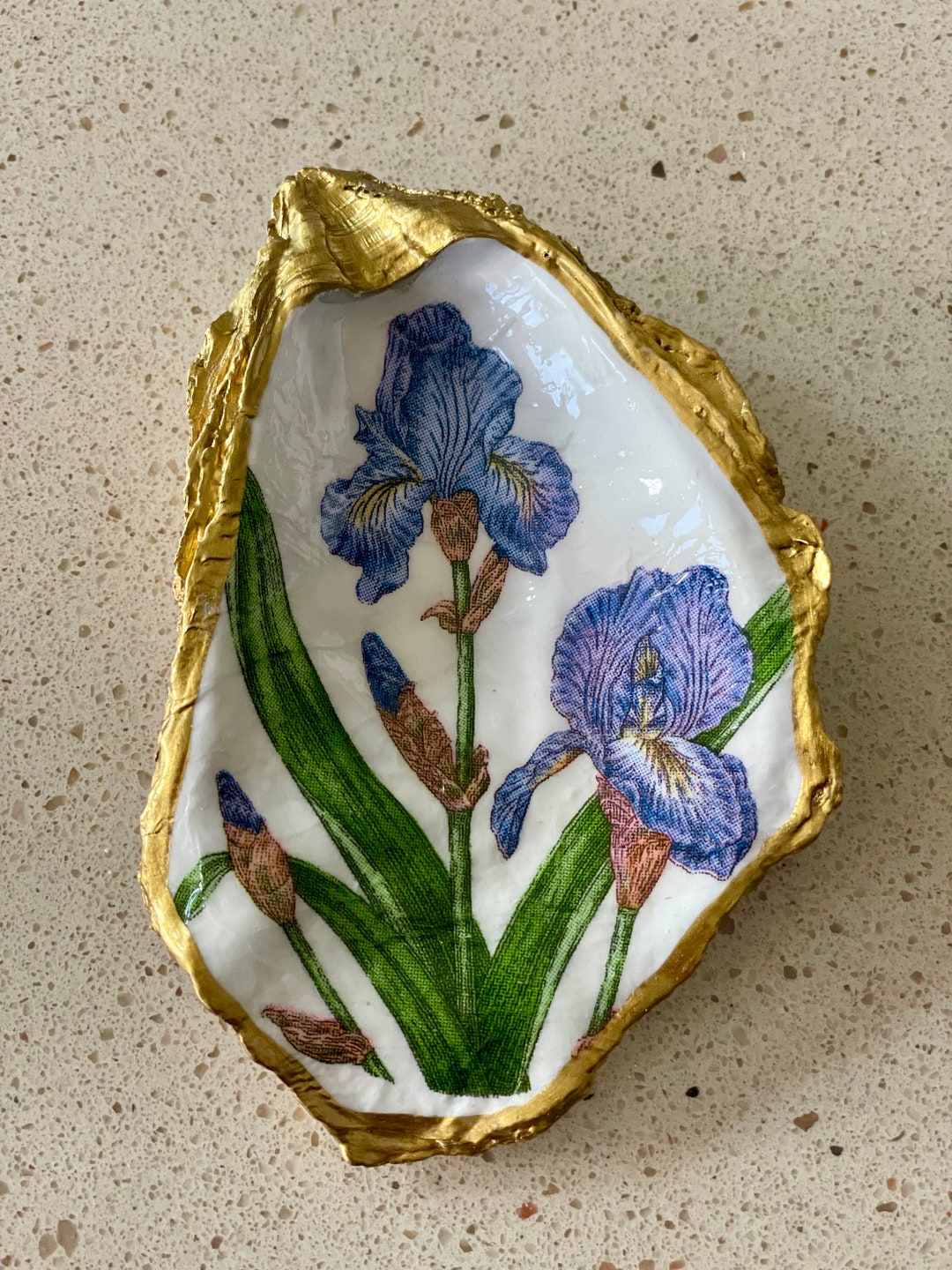 Handmade Iris Decoupage Oyster Shell Ring Dish - Etsy