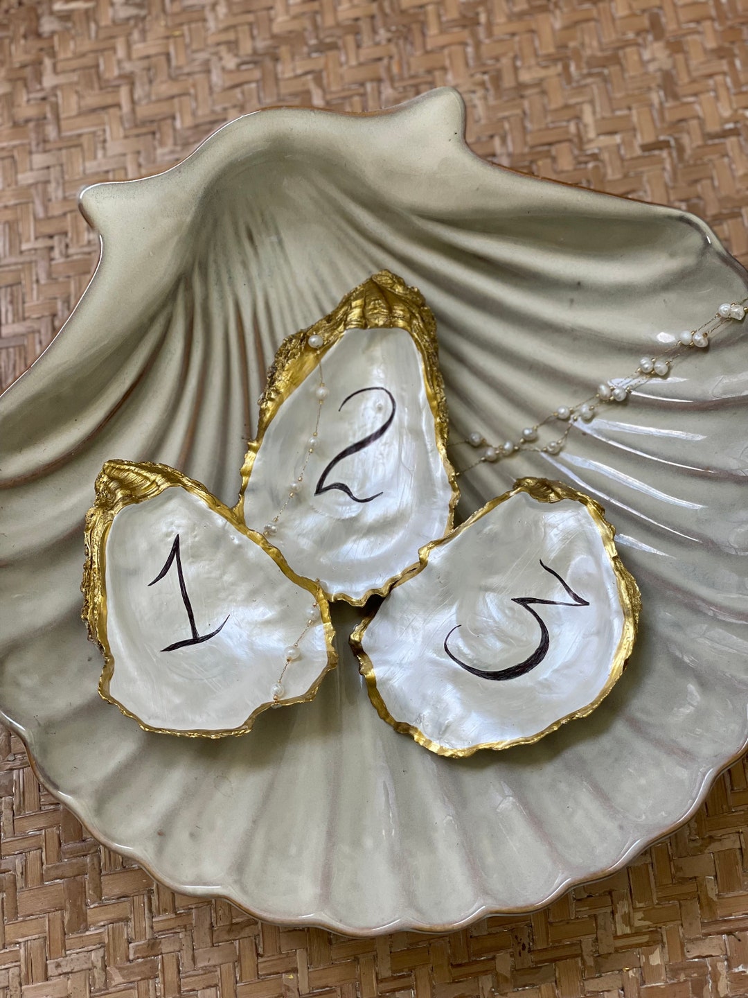 Hand Painted Oyster Shell Table Numbers: Pearl & Gold Nautical Wedding ...