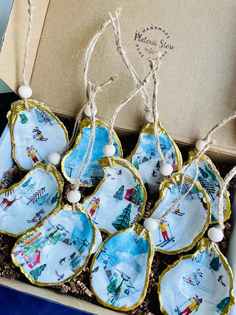 Handmade Oyster Shell Christmas Ornament: Winter Ski Theme - Etsy