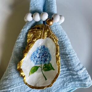 Gift Set of 1/2/4 Hydrangeas Decoupage Oyster Shell Napkin Rings / Wine ...