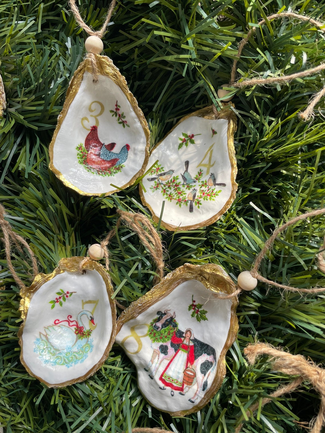 Gift Set 12 Days of Christmas Decoupage Oyster Shell Ornaments - Etsy