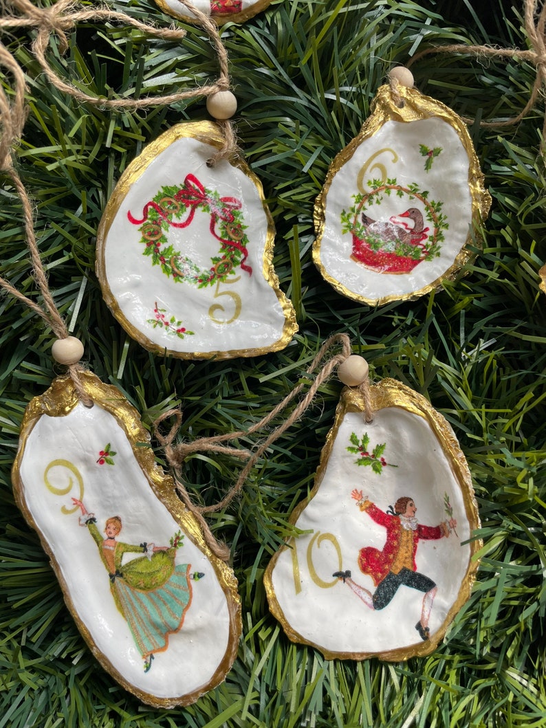 Gift Set 12 Days of Christmas Decoupage Oyster Shell Ornaments - Etsy
