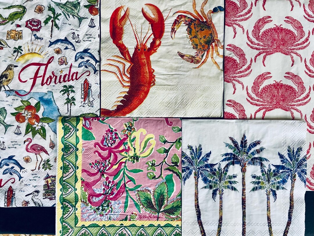 Set of 5 Individual Florida Style Decoupage Napkins/ Under the Sea ...