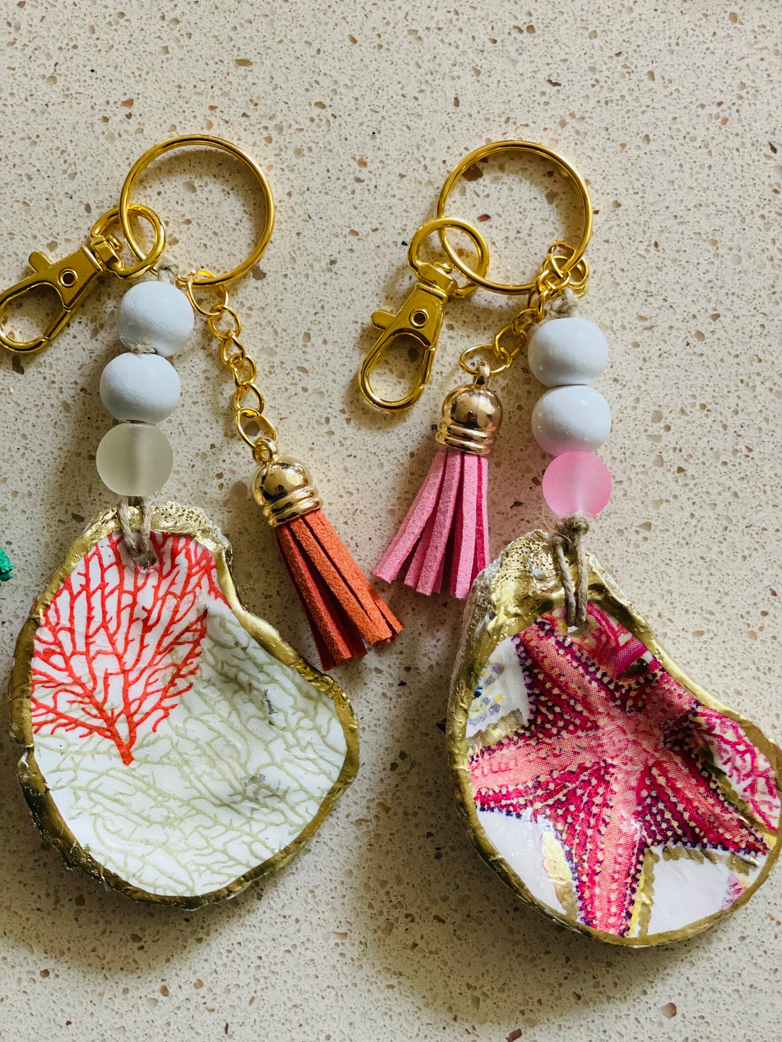 Oyster Shell Keychain / Decoupaged Oyster Shell Keychain - Etsy