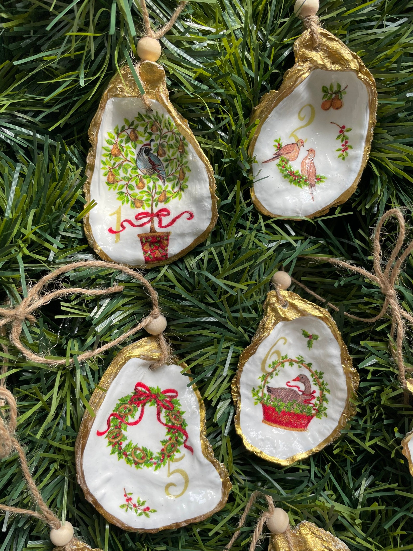 Gift Set 12 Days of Christmas Decoupage Oyster Shell Ornaments - Etsy
