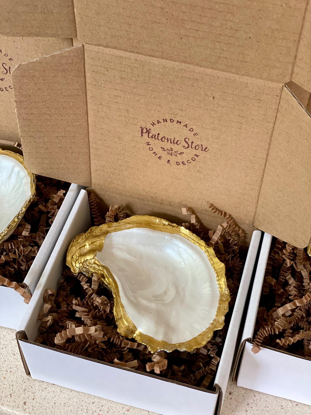 Pearl and Gold Oyster Shell Wedding/bridesmaid Favors / Hand Made ...