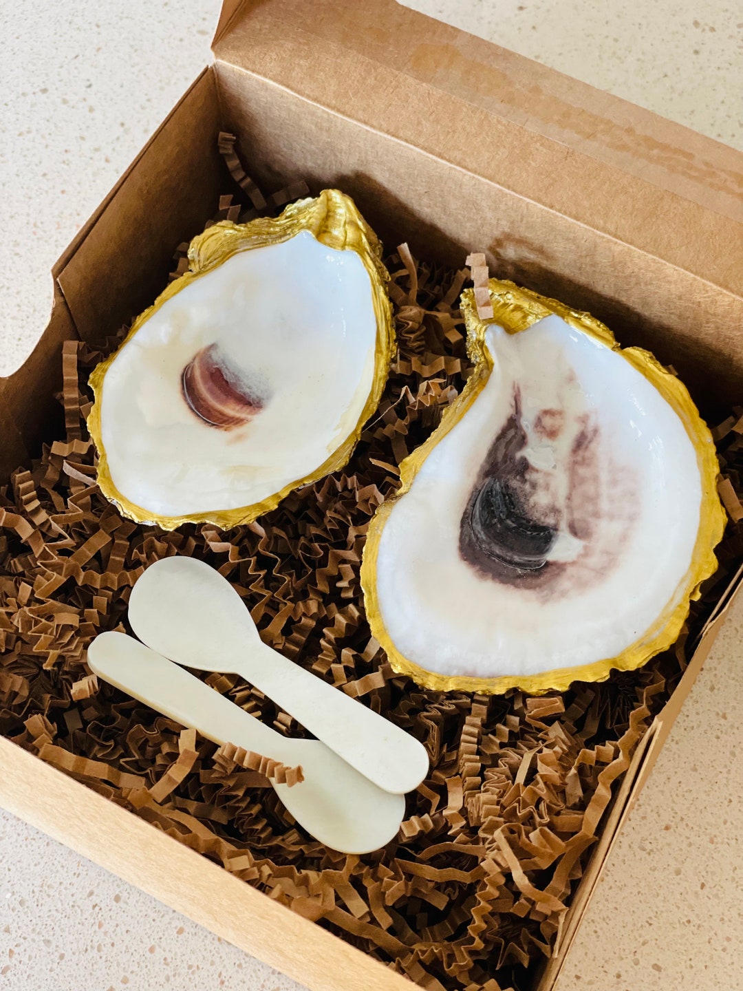 Oyster Shell Salt and Pepper Dishes With Pearl Spoons - Set of 2 - Etsy