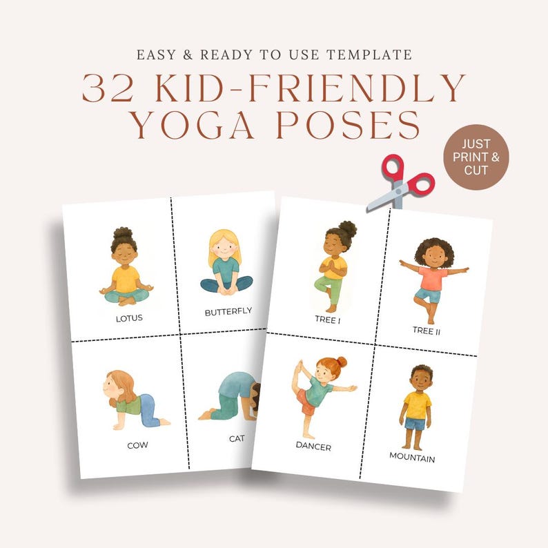 32 Kid-friendly Yoga Poses: Printableflashcards (digital Download) - Etsy