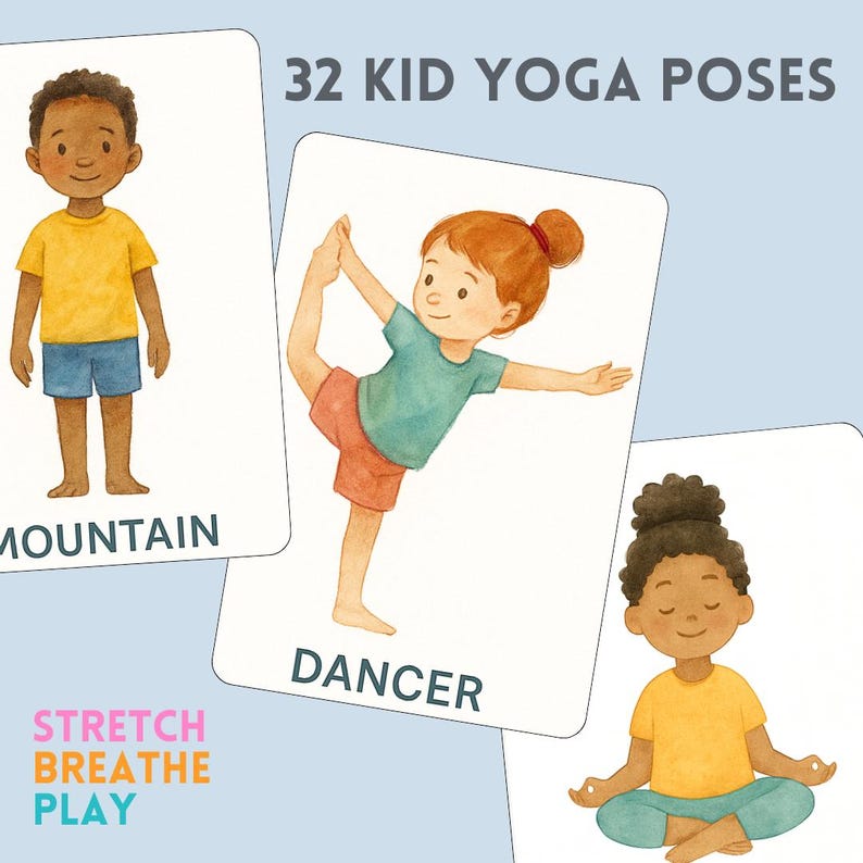 32 Kid-friendly Yoga Poses: Printableflashcards (digital Download) - Etsy