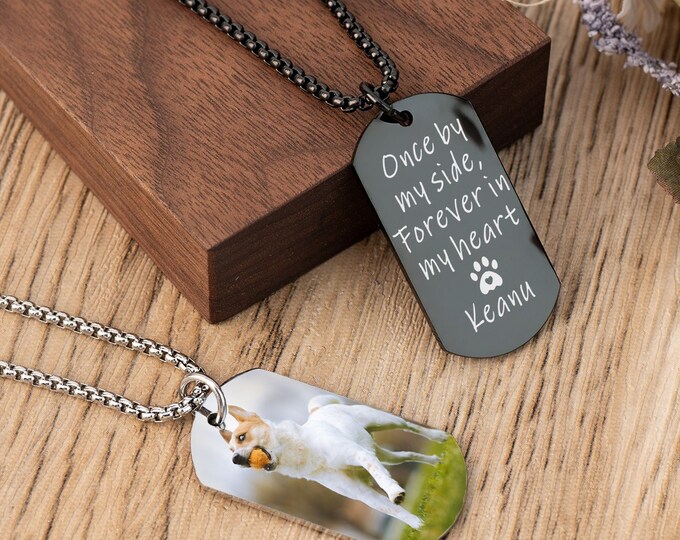 Custom Pet Portrait Necklace for Men, Pet Photo Necklace, Dog Memorial ...